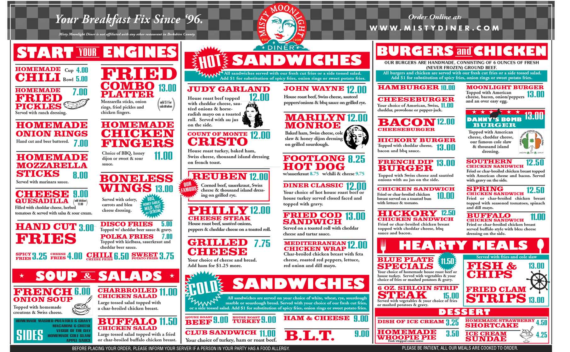 Menu | Misty Moonlight Diner